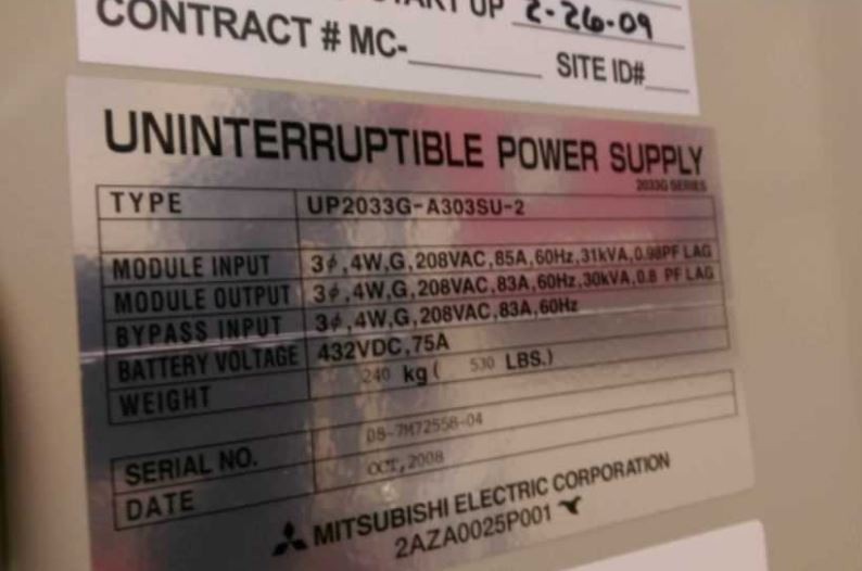 Mitsubishi 2033G Series 30kVA / 24kW 208V 3Ph UPS System (UP2033G-A303 ...