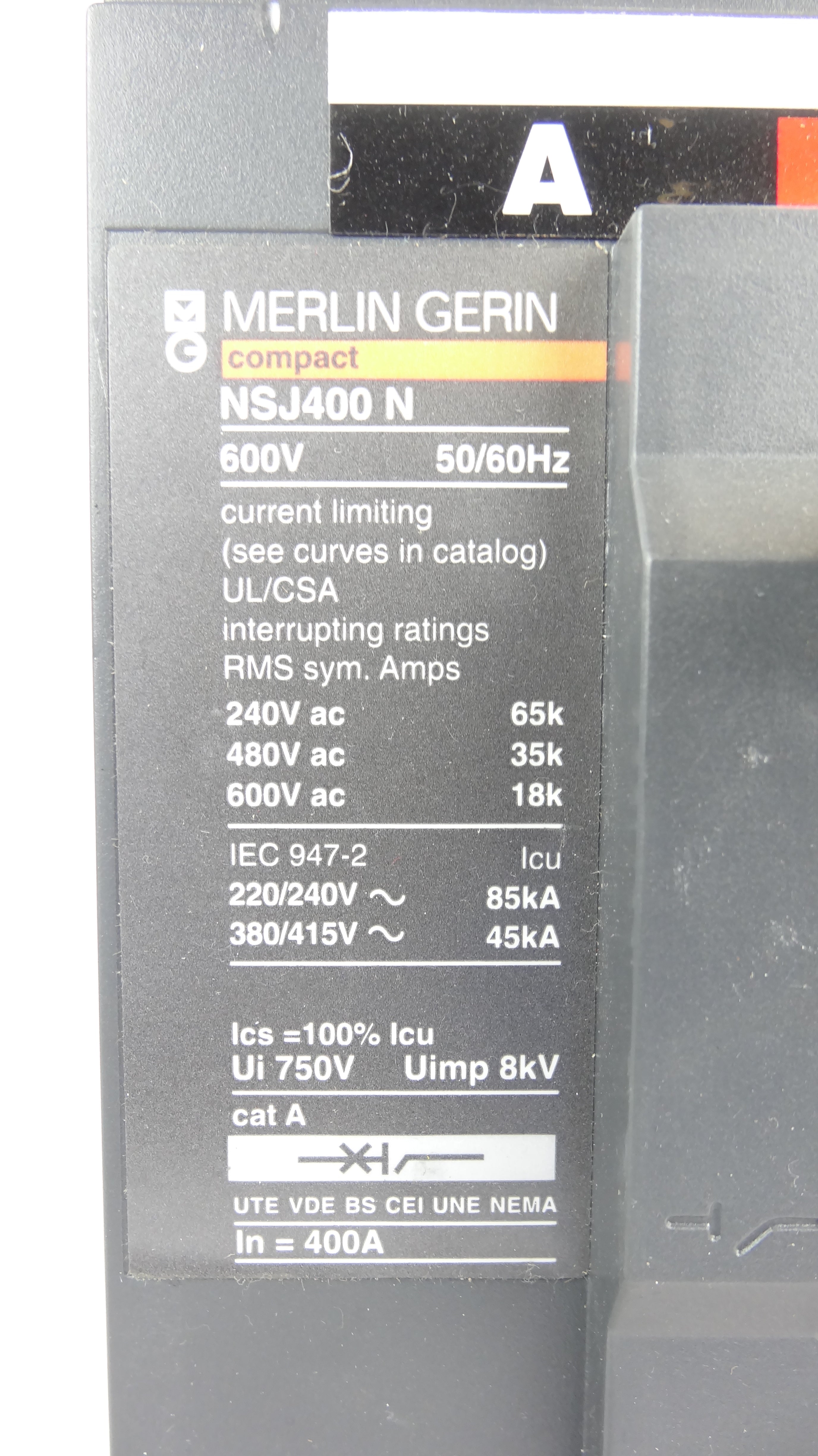 Merlin Gerin Compact NSJ400N 400A 600V 3-Pole Circuit Breaker ...