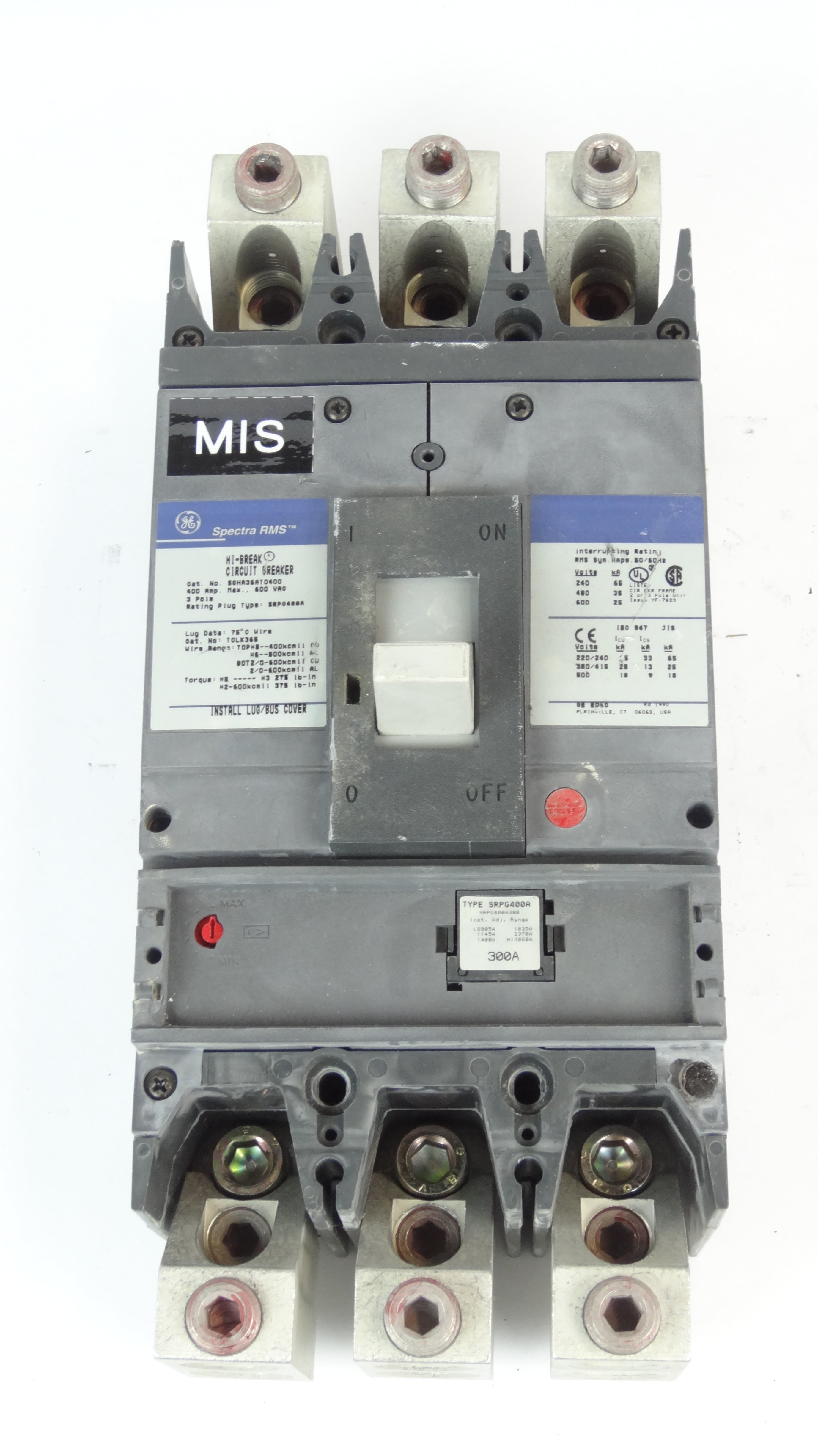 GE Spectra RMS SGHA36AT0400 400A 600V 3-Pole Circuit Breaker 300A Trip ...
