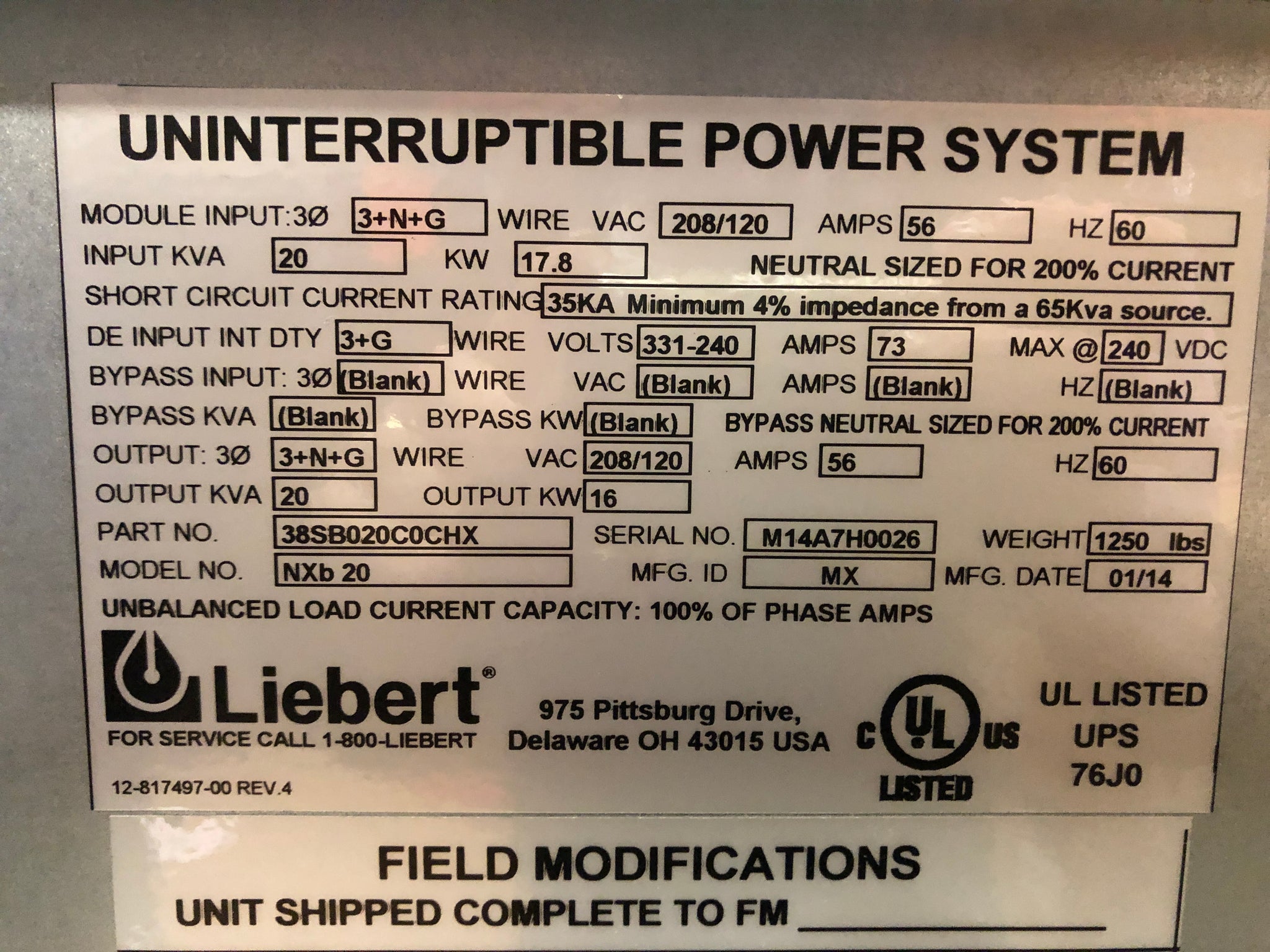 Liebert NX 20kVA / 17.8kW 3-Phase UPS Battery Backup System – cpwarehouse